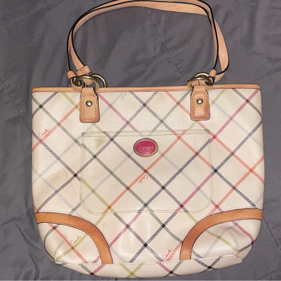 Coach | Bags | Coach Multicolor Plaid Tote With Tan Accents | Poshmark
